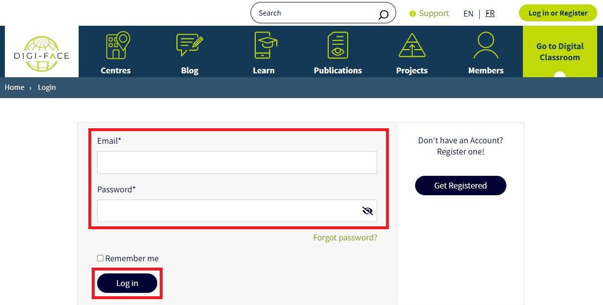 How to Log in - DIGI-FACE Platform